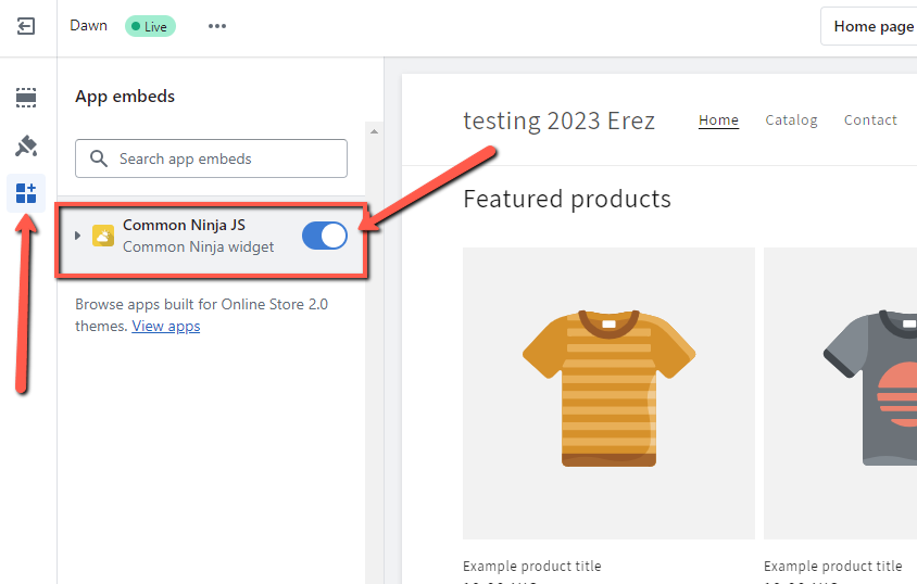 Enable the Embed JS on Shopify – Common Ninja