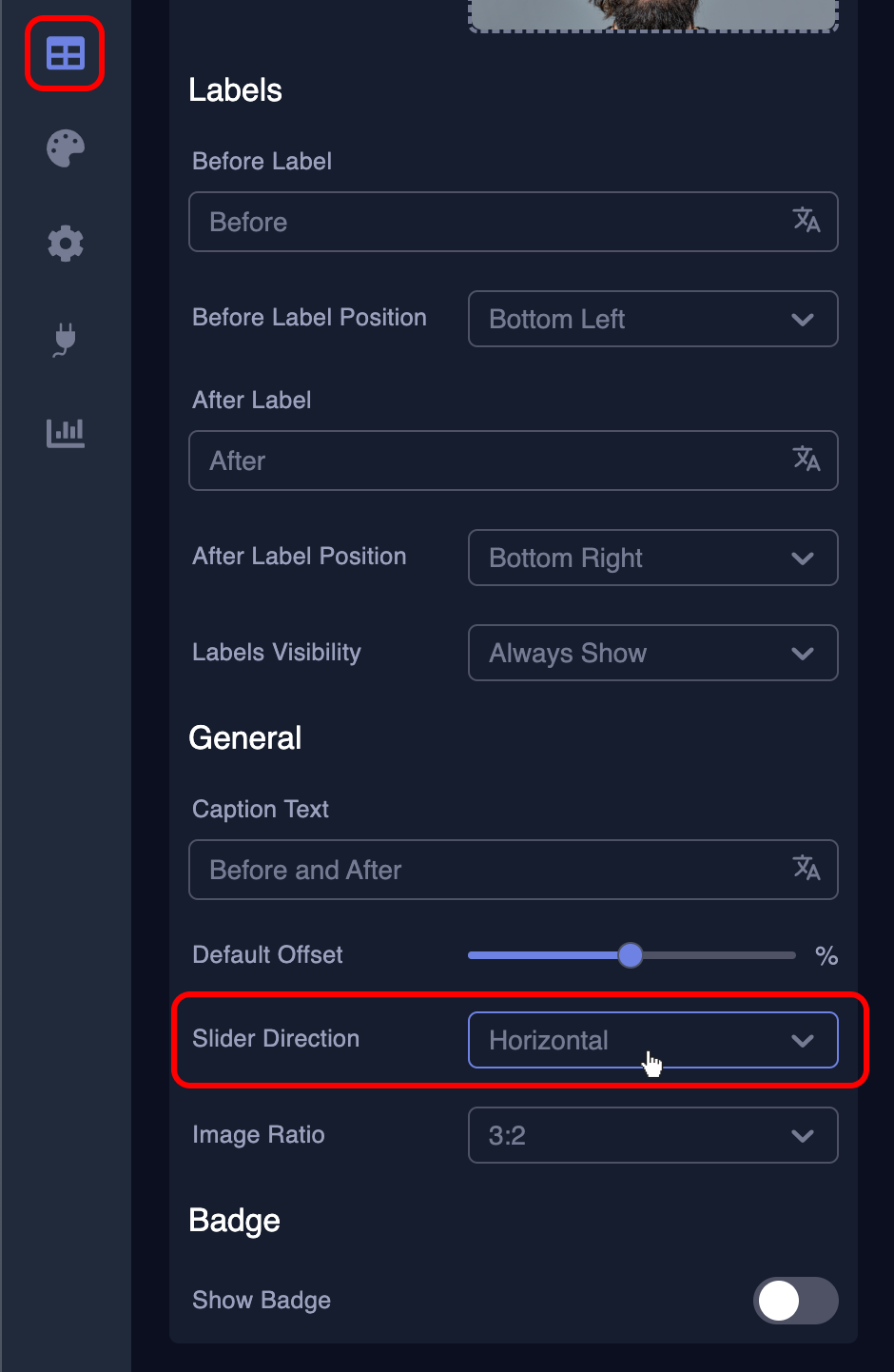 How to Change The Before and After slider direction? – Common Ninja