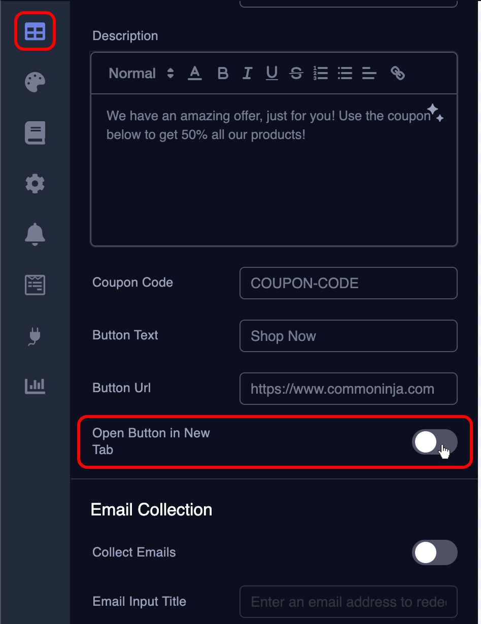 How To Toggle the “Open in New Tab” Option? – Common Ninja